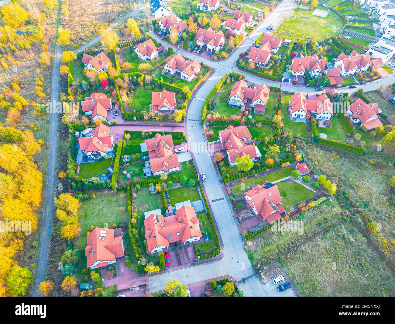 Aerial view of home roofs in residential rural neighborhood area Stock ...