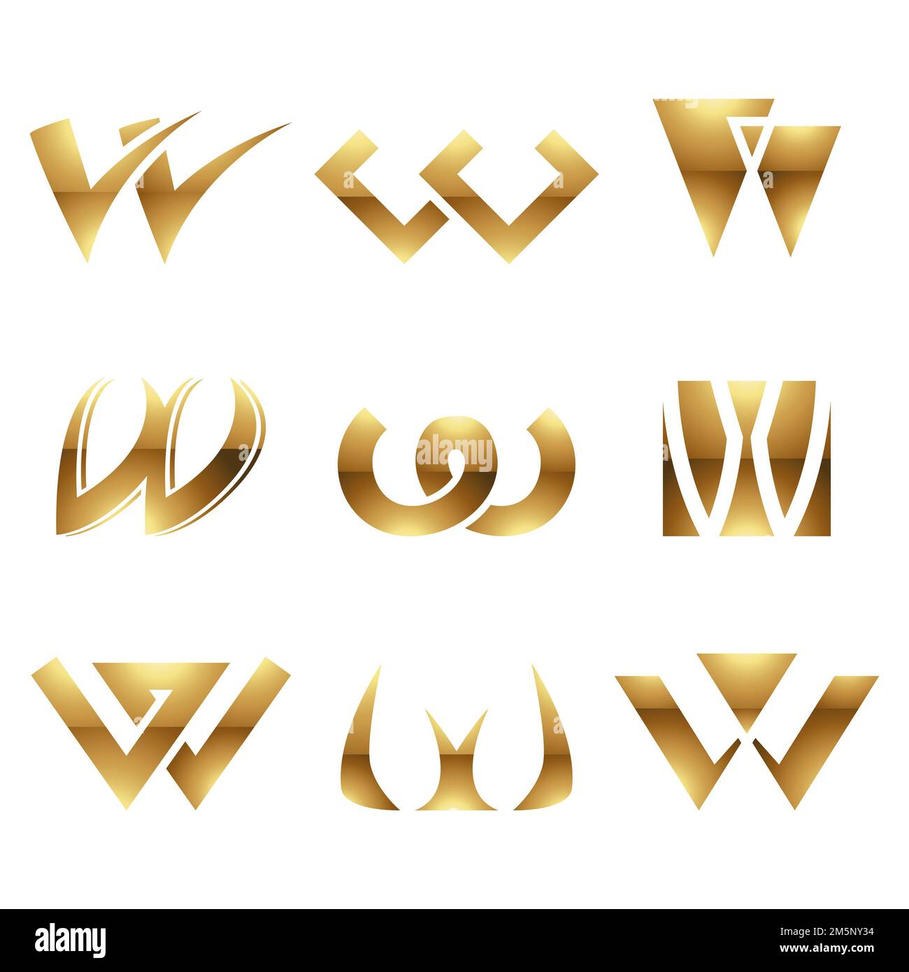 Golden Glossy Letter W Icons on a White Background Stock Photo - Alamy