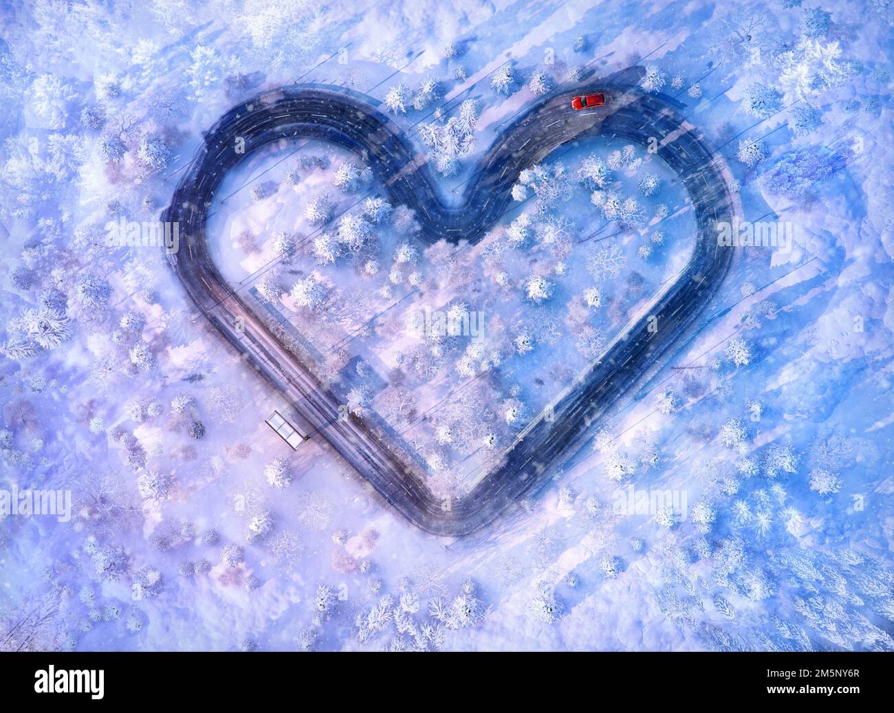 Happy Valentine's day creative background: top aerial drone view of ...