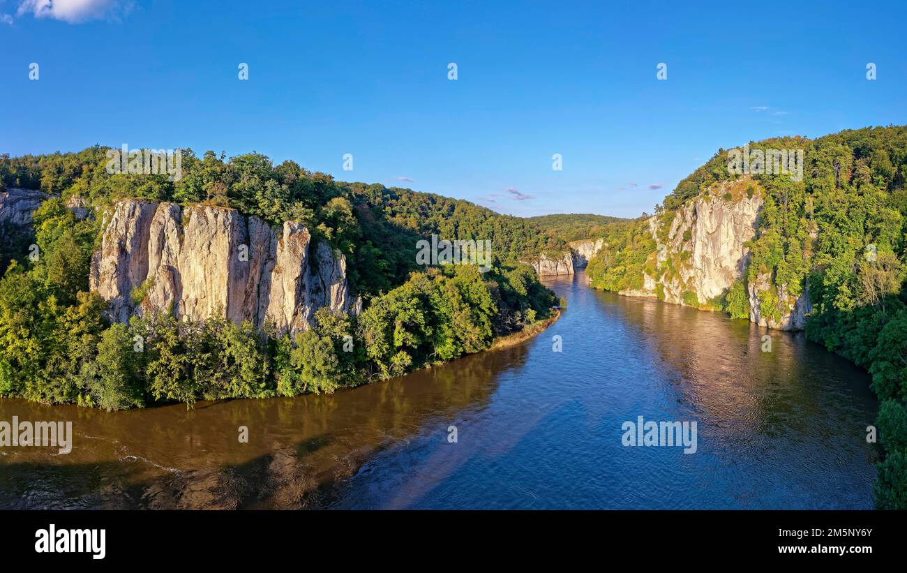 Aerial view, Danube breakthrough, also Weltenburg narrows, the Danube ...