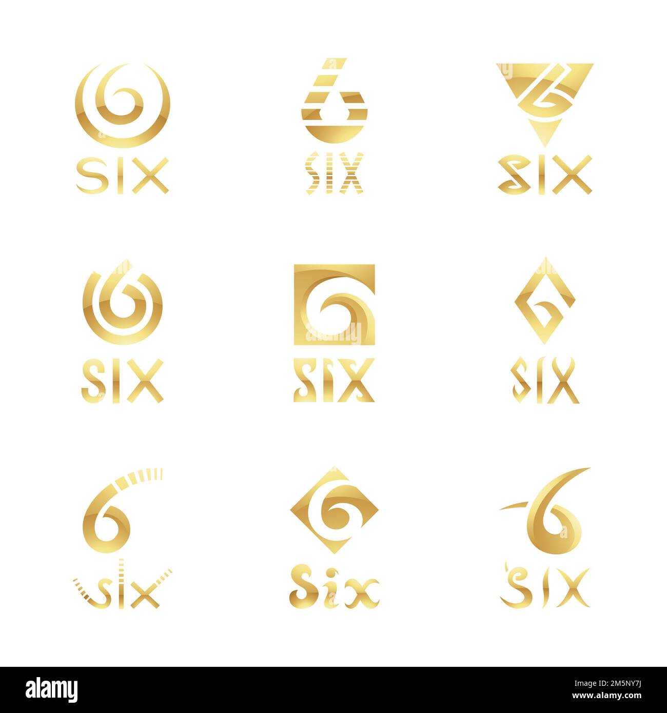 Golden Glossy Number 6 Icons on a White Background Stock Photo - Alamy