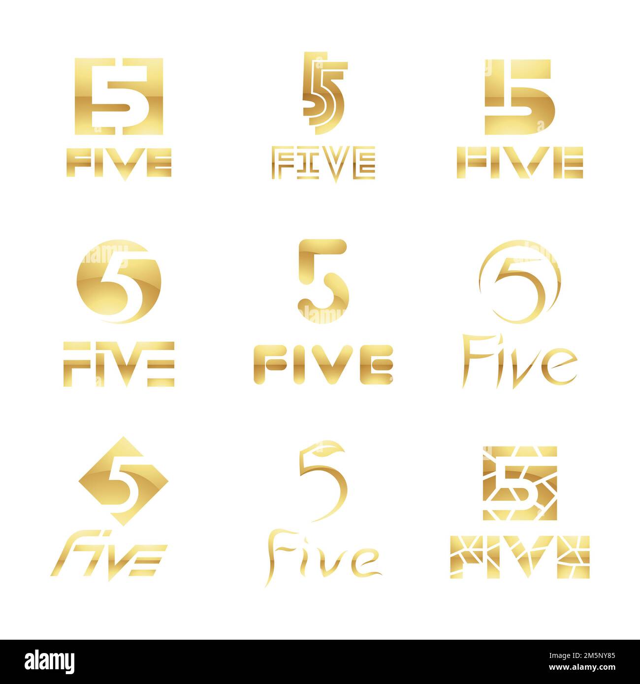 Golden Glossy Number 5 Icons on a White Background Stock Photo - Alamy
