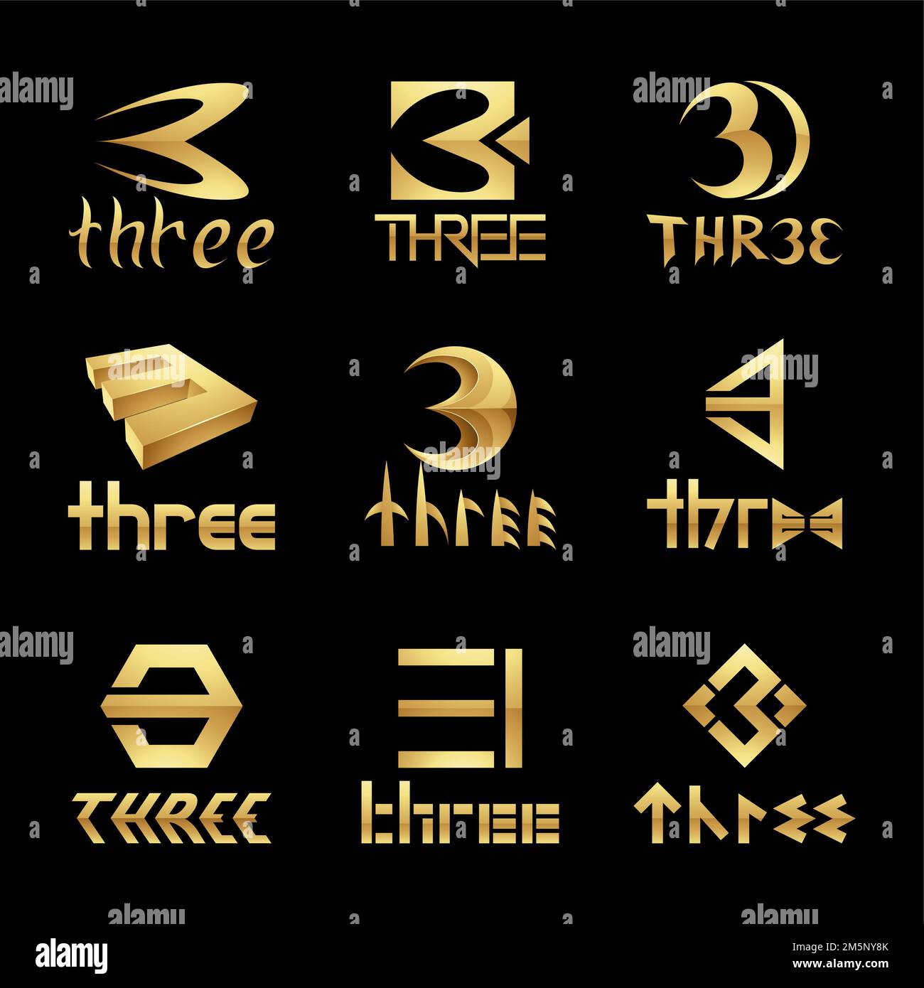 Golden Glossy Number 3 Icons on a Black Background Stock Photo - Alamy