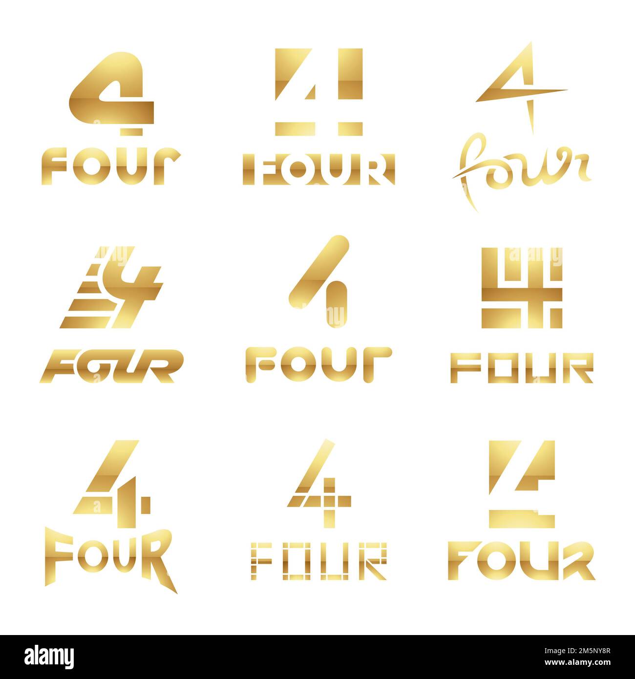 Golden Glossy Number 4 Icons on a White Background Stock Photo - Alamy