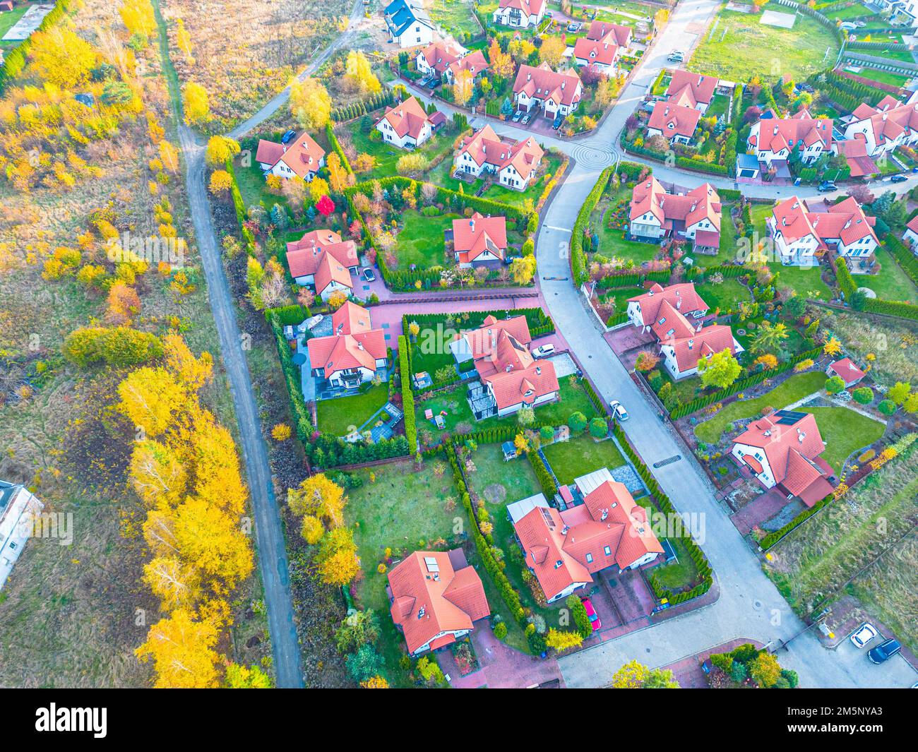 Aerial view of home roofs in residential rural neighborhood area Stock ...