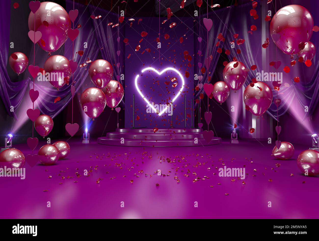 Valentines day romantic background, room interior decorated with ...