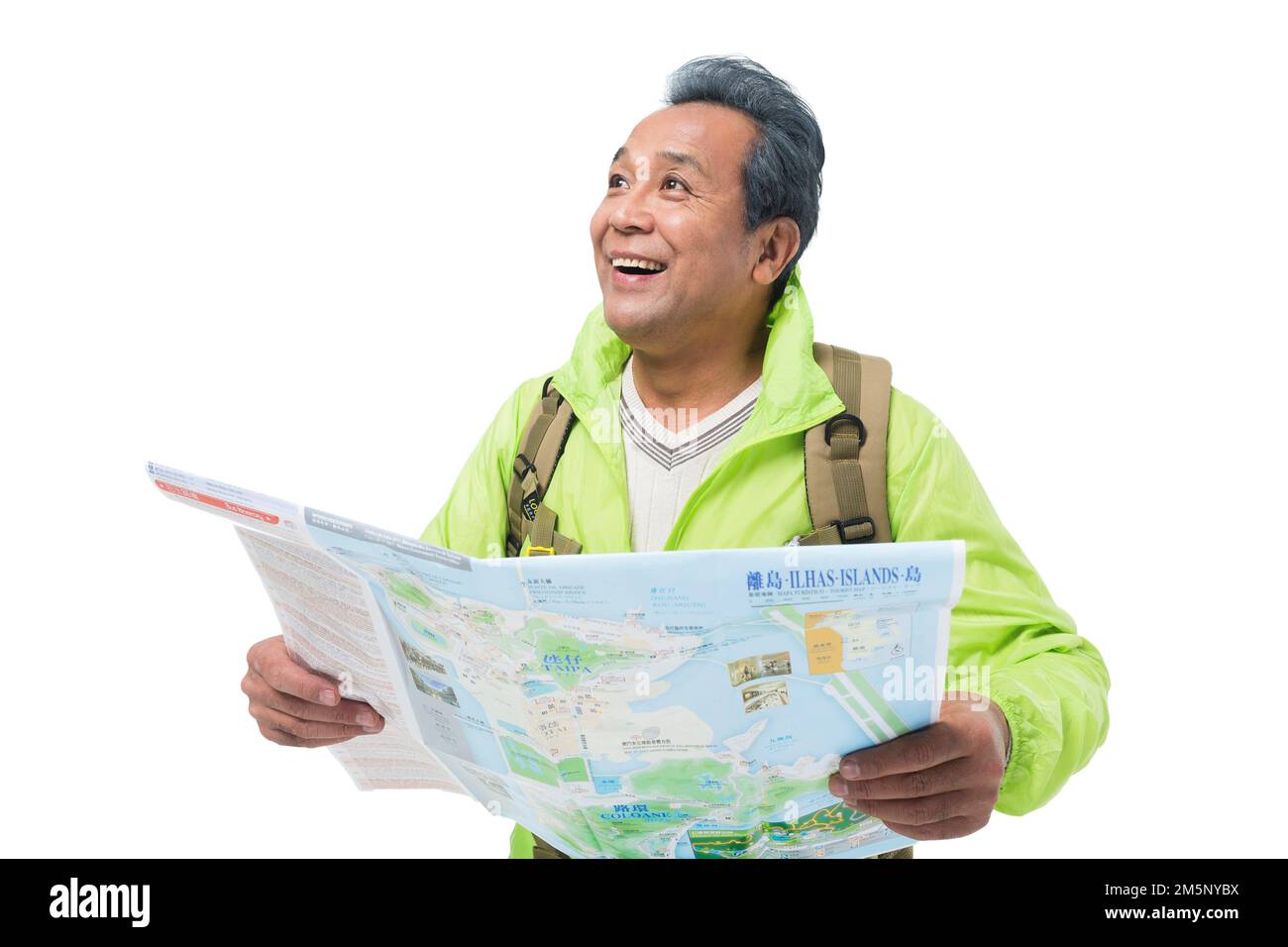 Happy with a map in the elderly Stock Photo - Alamy