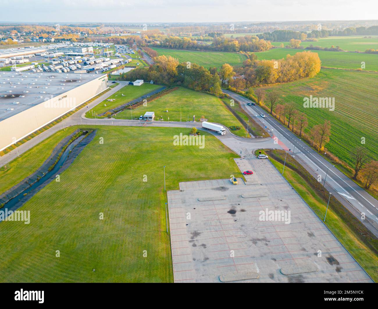Aerial view of the distribution center, drone photography of the ...