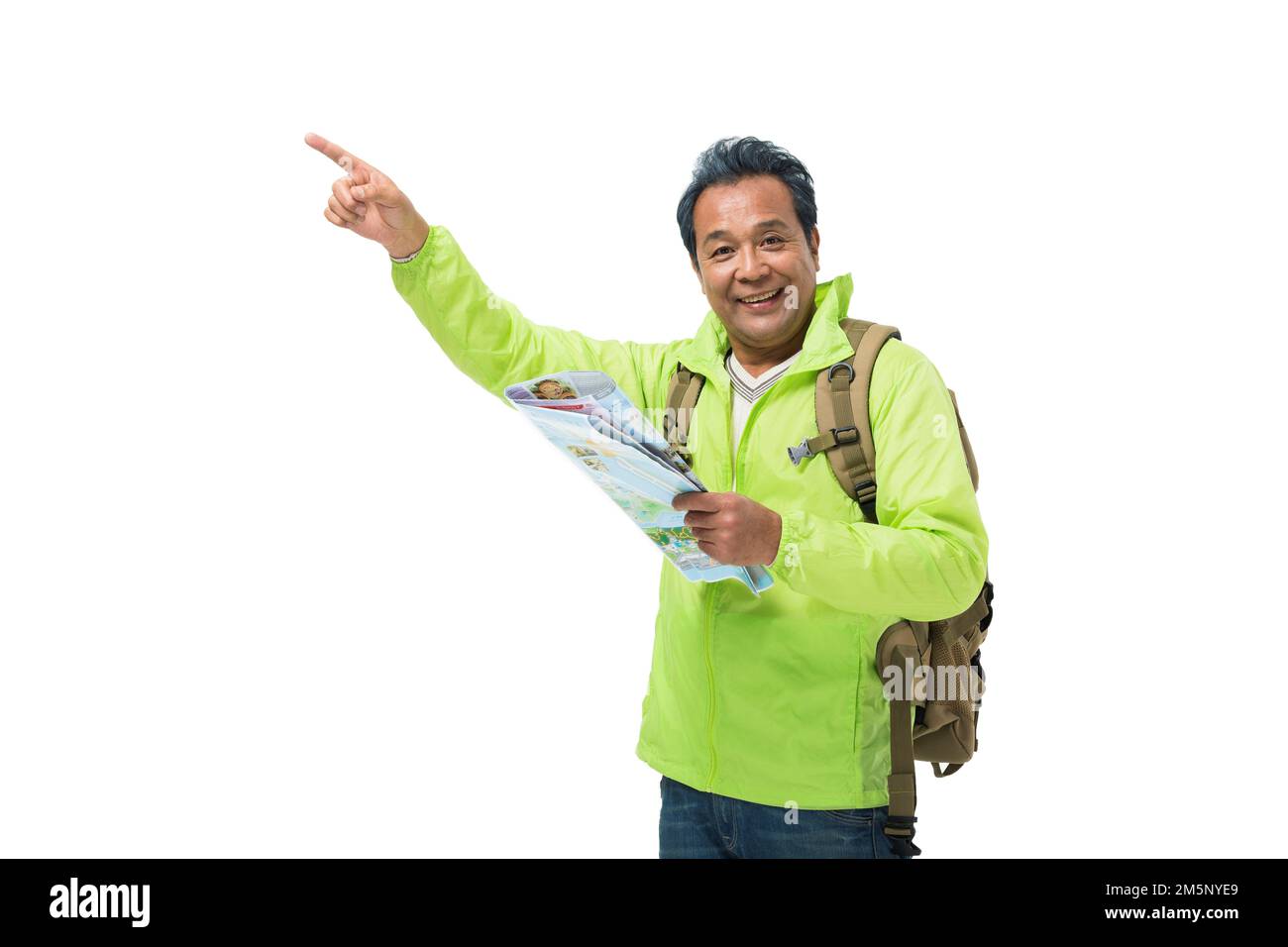 Happy in old people holding a map to the distance Stock Photo - Alamy