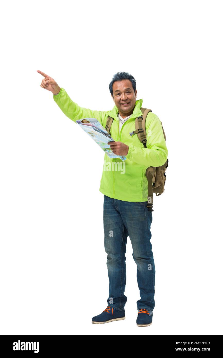 Happy in old people holding a map to the distance Stock Photo - Alamy