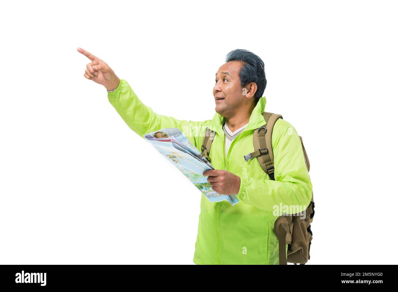 Happy in old people holding a map to the distance Stock Photo - Alamy