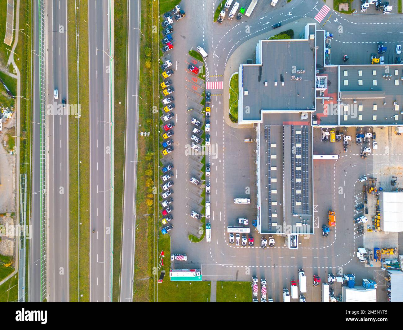 Aerial view of goods warehouse. Logistics center in industrial city ...