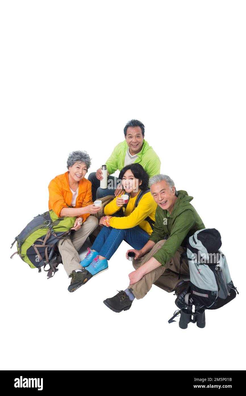 Four elderly people sat together to have a rest Stock Photo - Alamy