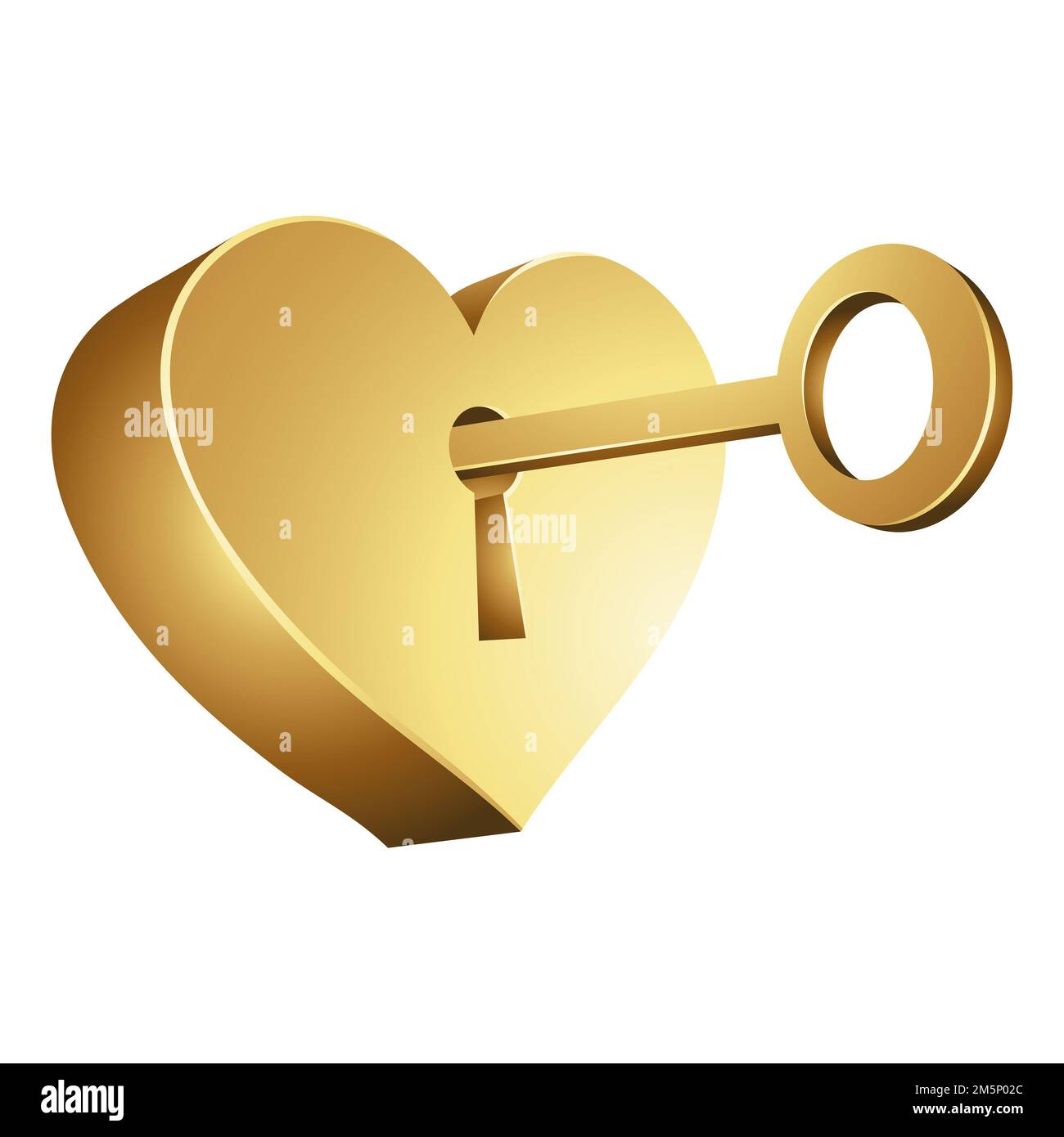 Golden Key Unlocking a Heart Shaped Lock on a White Background Stock ...