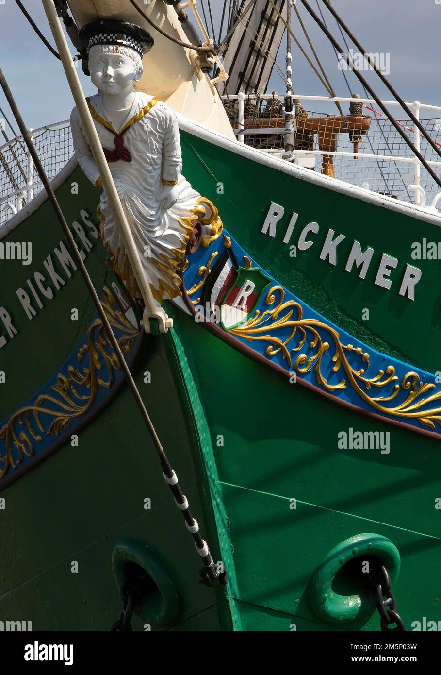 Rickmer Rickmers, bow with figurehead, museum and monument ship in the ...