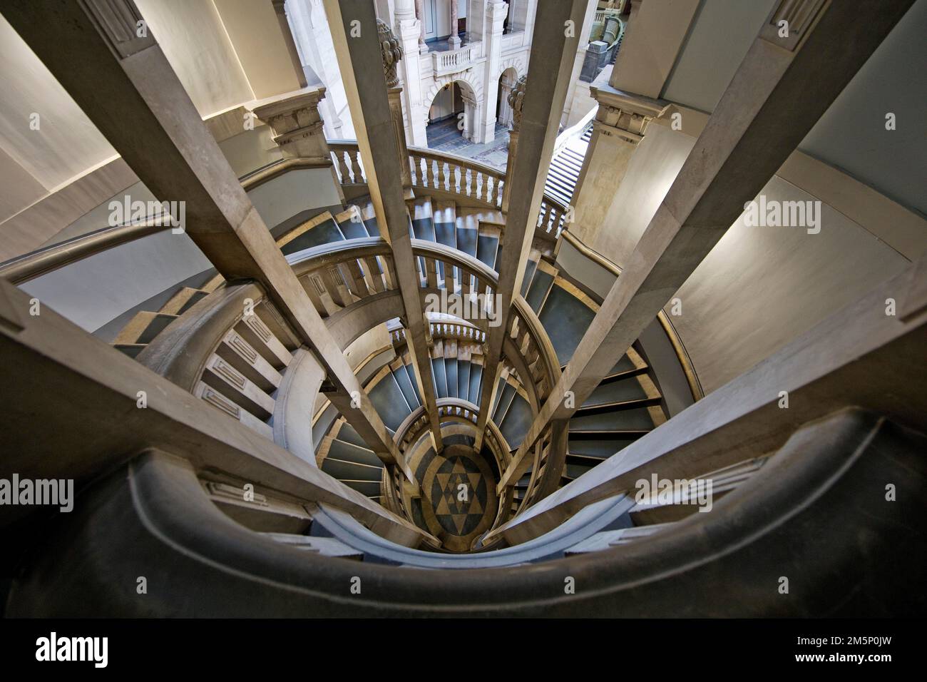 New Town Hall, interior view, spiral staircase, Hanover, Lower Saxony ...