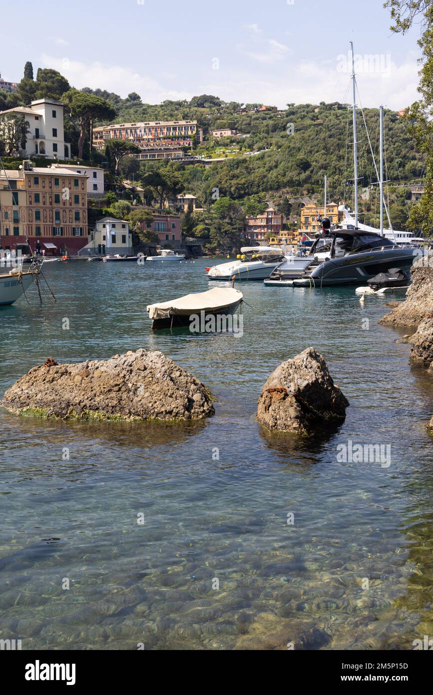 Bay of little seaside town Portofino with luxury yachts and boats ...