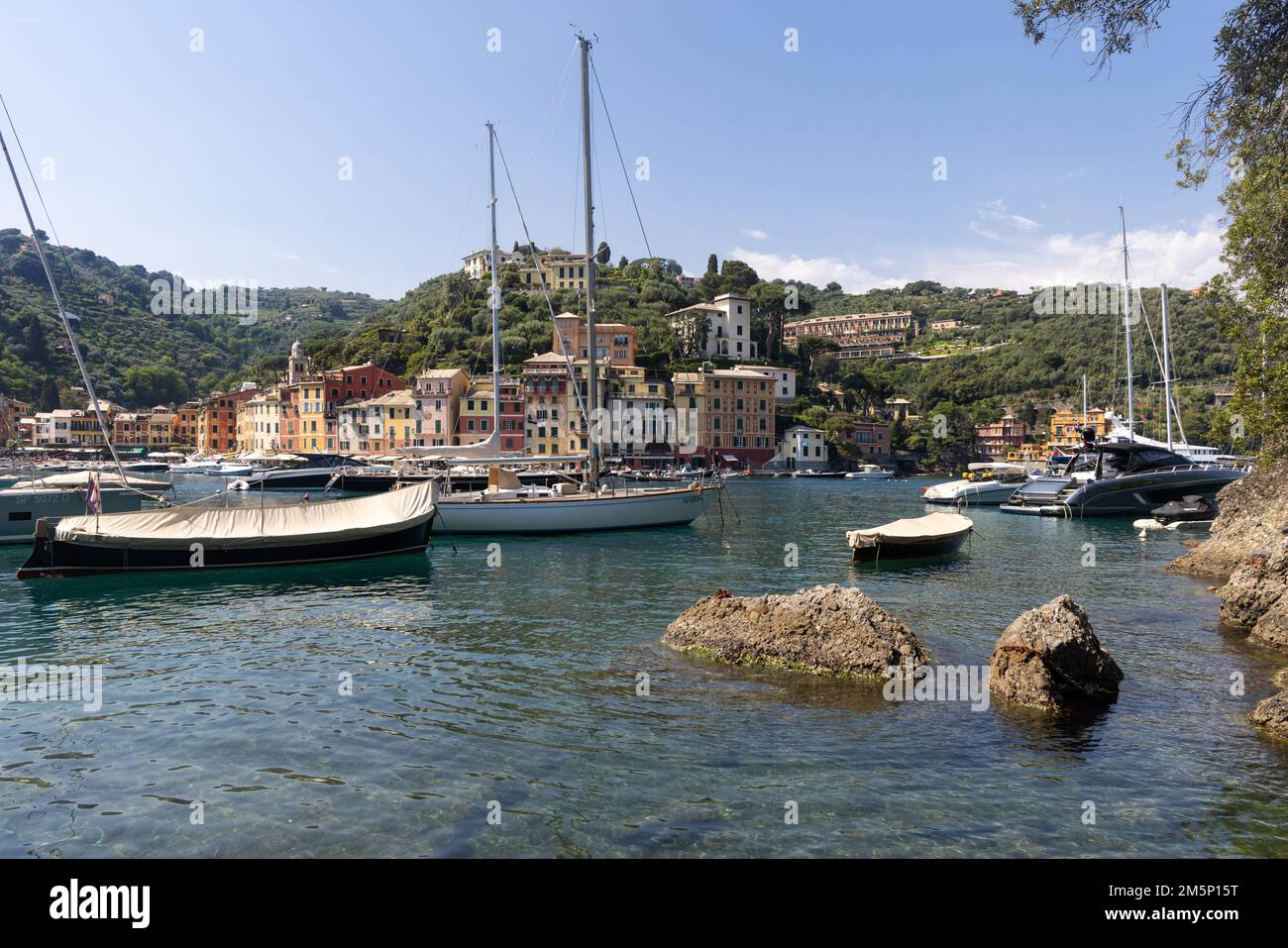 Bay of little seaside town Portofino with luxury yachts and boats ...