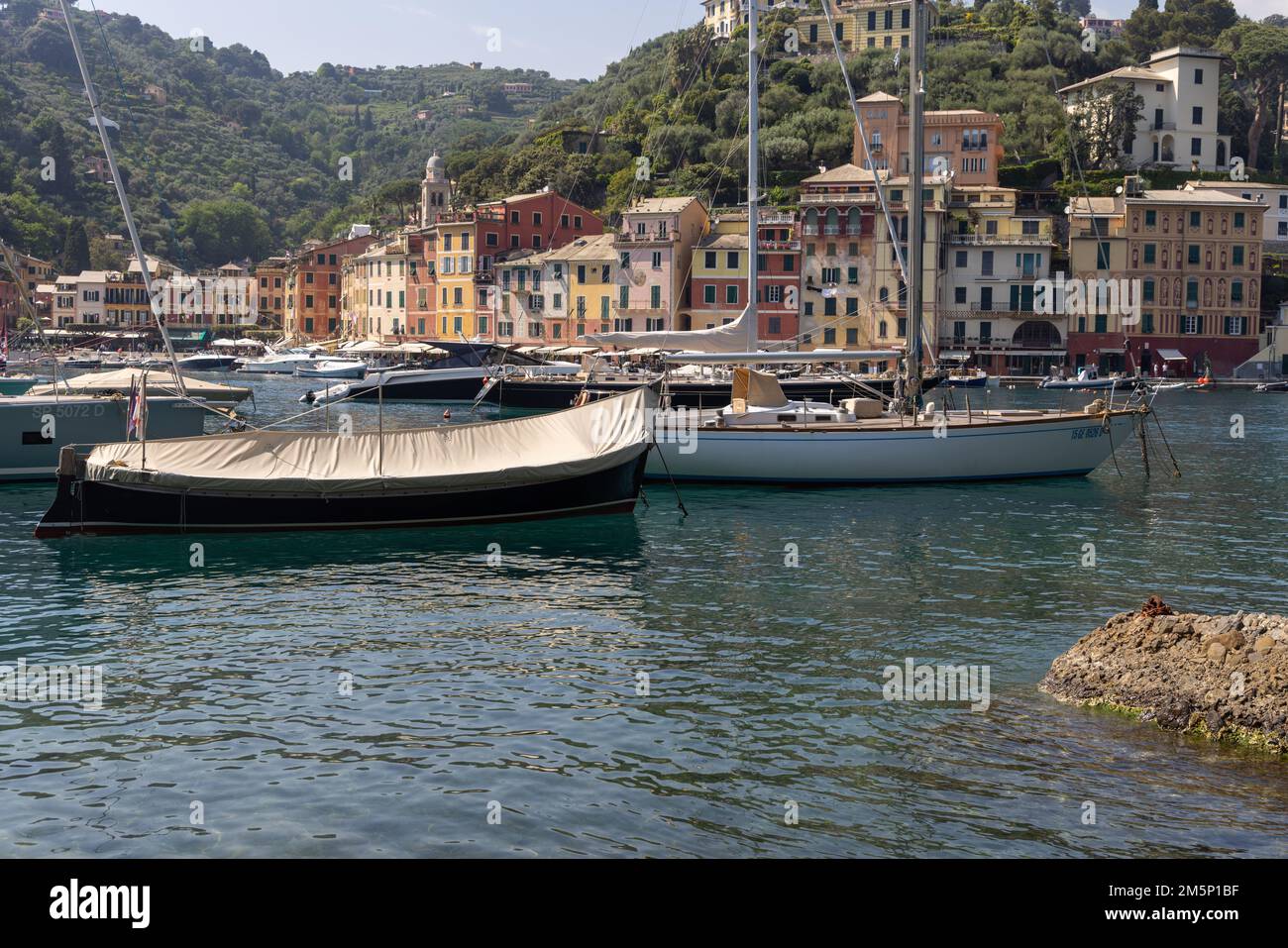 Bay of little seaside town Portofino with luxury yachts and boats ...