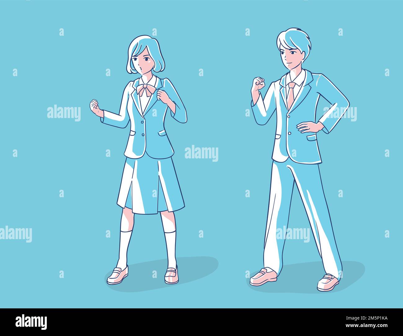 Students wearing a school uniform doing a fist pump.whole body Stock ...