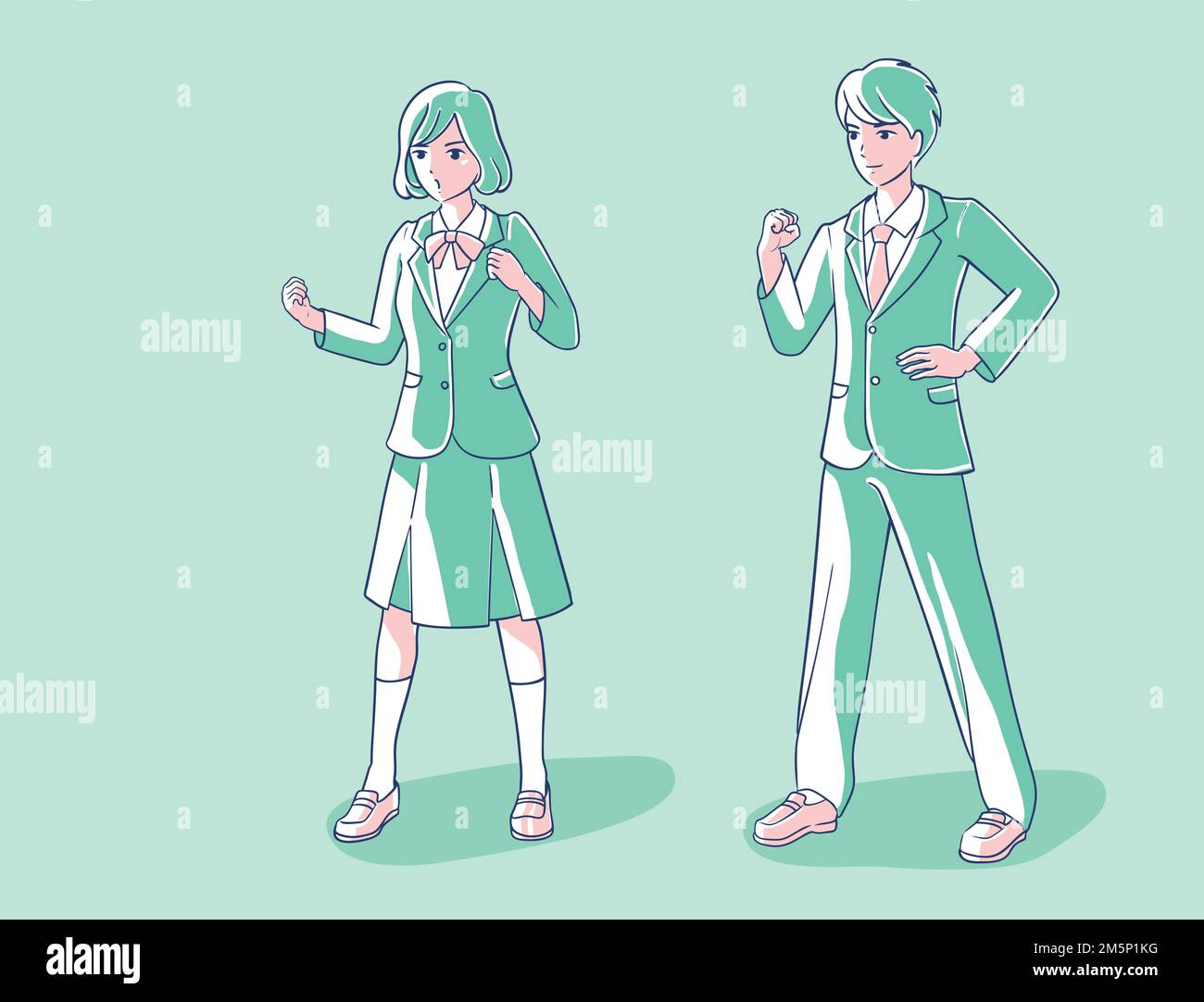 Students wearing a school uniform doing a fist pump.whole body Stock ...