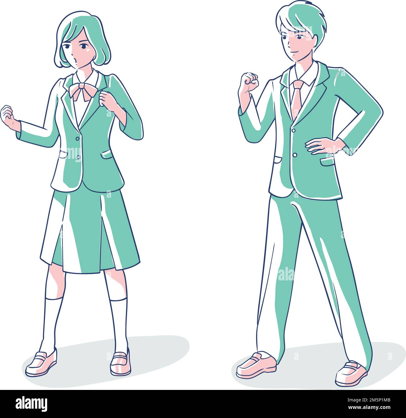 Students wearing a school uniform doing a fist pump.whole body Stock ...