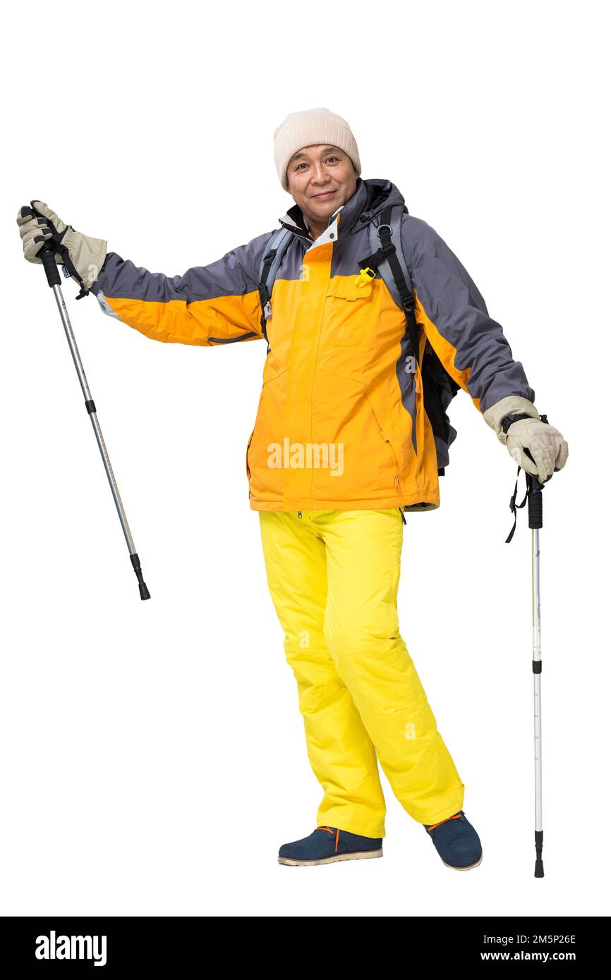 Middle-aged and old man winter trip to the mountains Stock Photo - Alamy