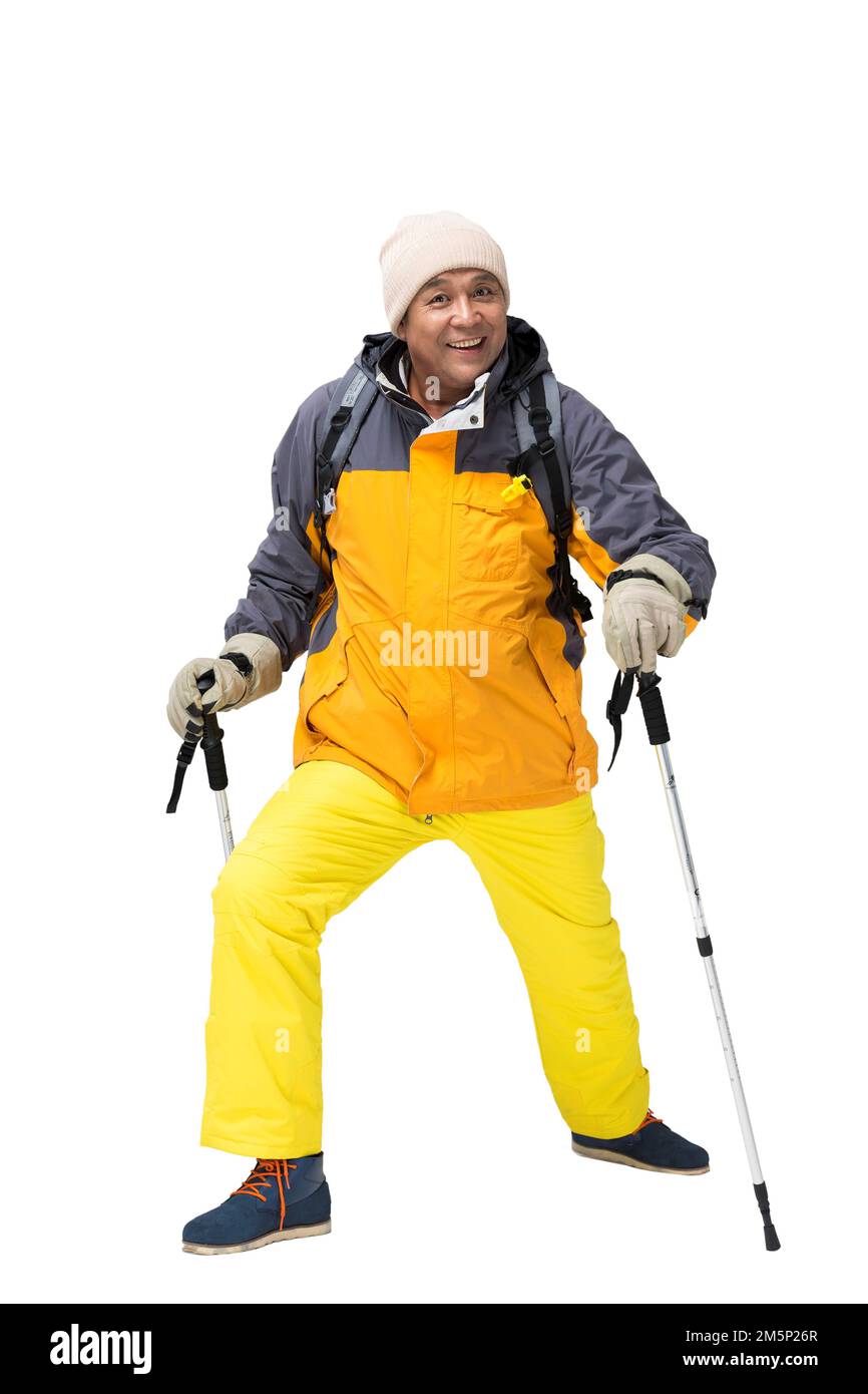Middle-aged and old man winter trip to the mountains Stock Photo - Alamy