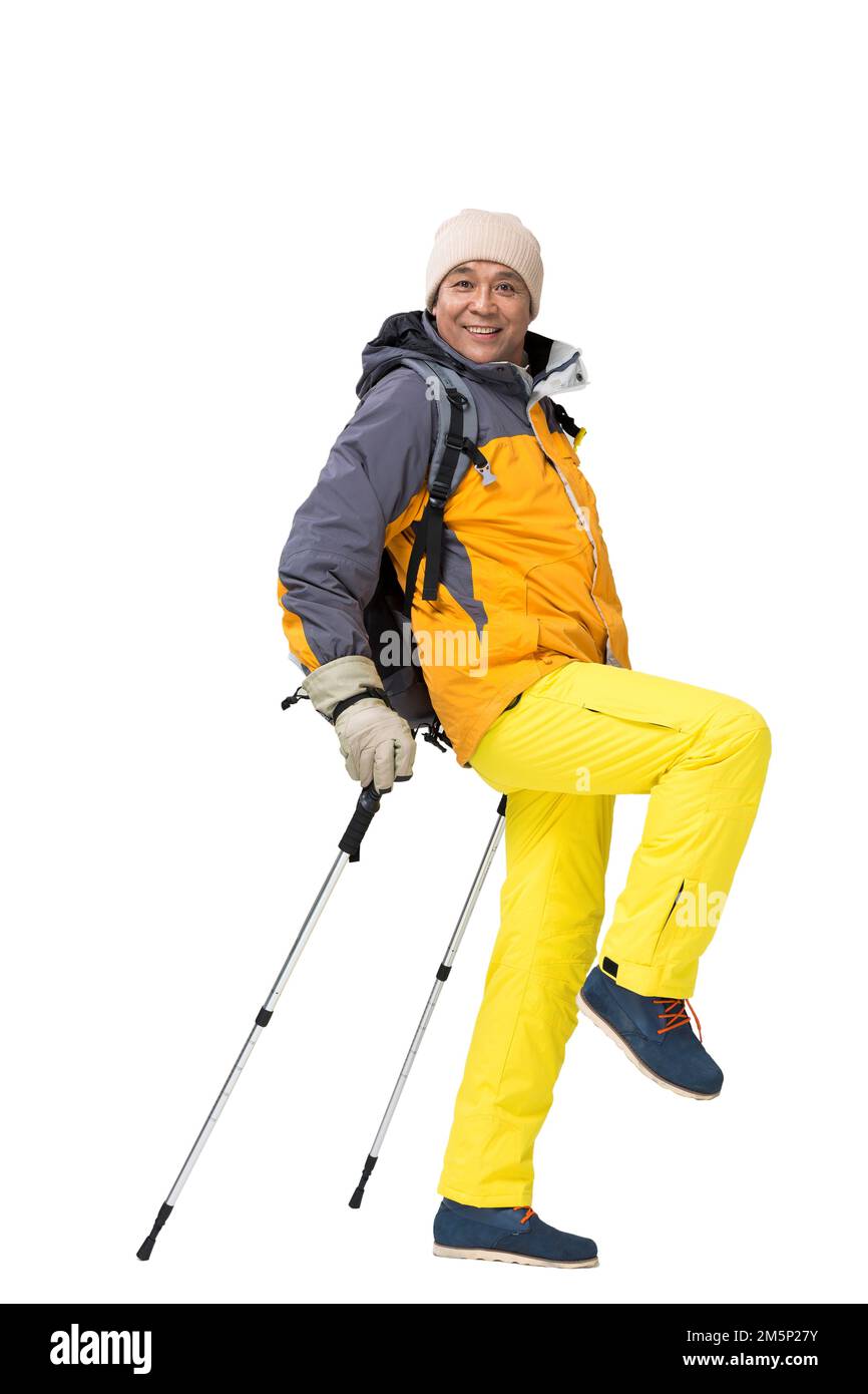 Middle-aged and old man winter trip to the mountains Stock Photo - Alamy
