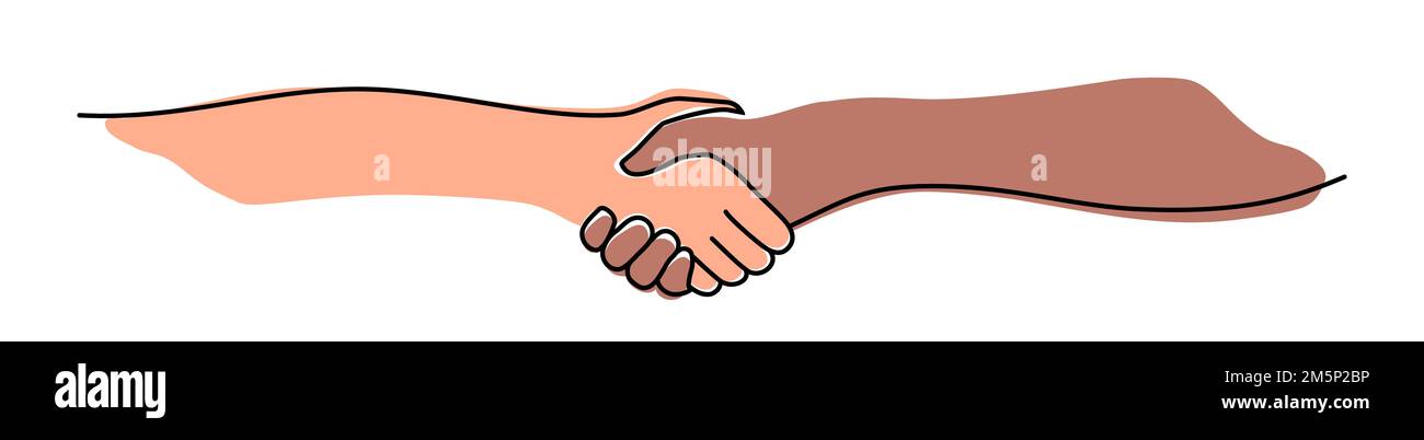 Handshake, agreement, introduction banner hand drawn with single line ...