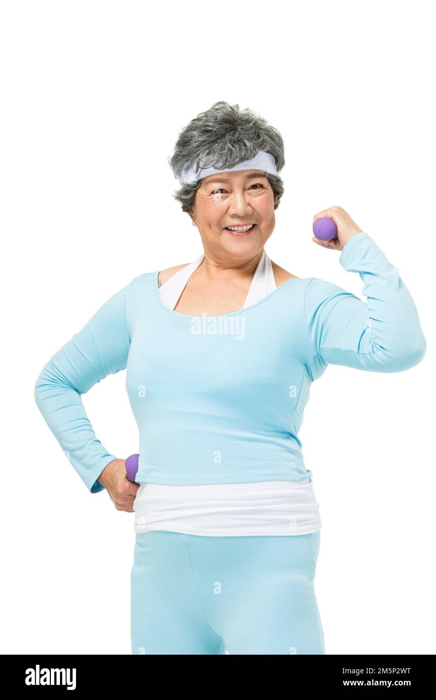 Dumbbell of the elderly Stock Photo - Alamy