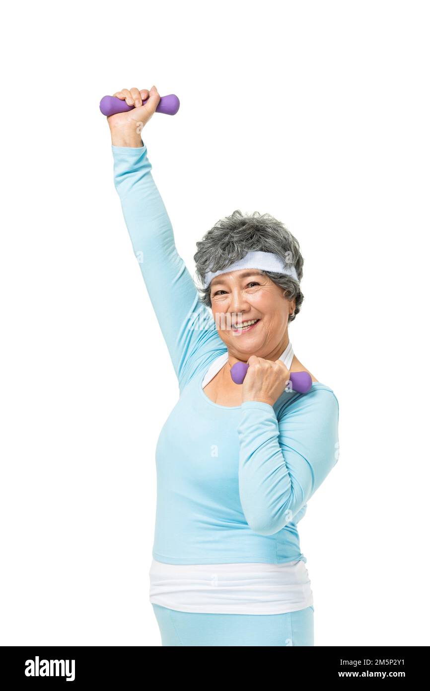 Dumbbell of the elderly Stock Photo - Alamy