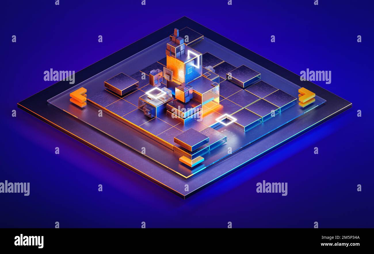 Abstract isometric web interface design. Digital glowing isometric ...