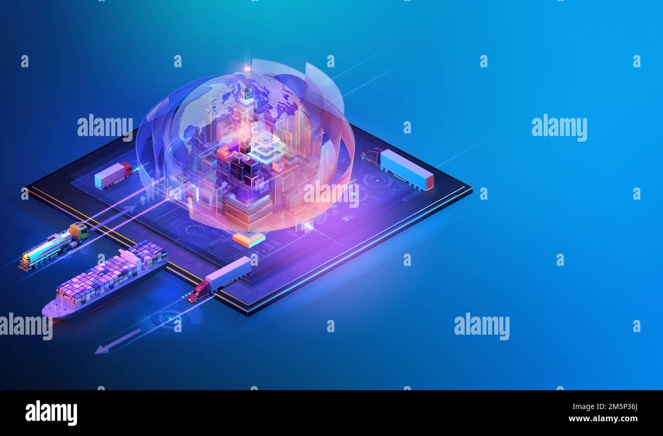 Isometric global logistic website interface background design. Maritime ...