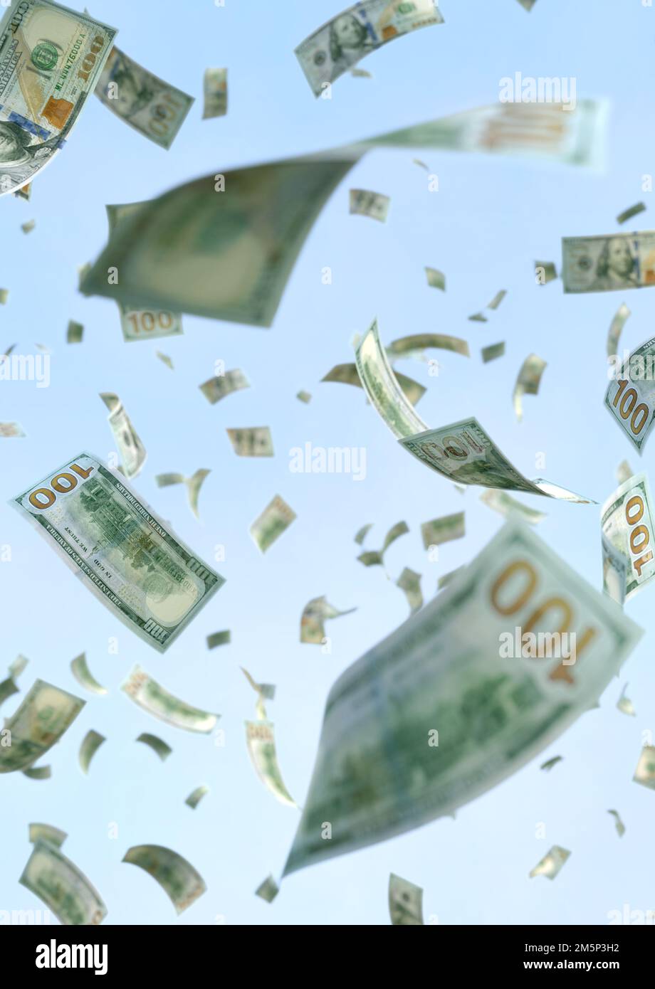 Falling american hundred dollar bill money banknotes isolated on sky ...