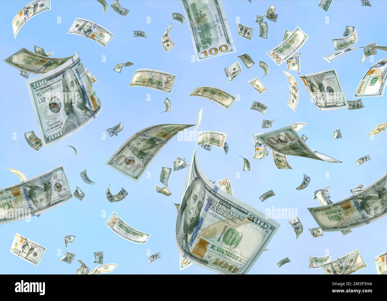 Falling american hundred dollar bill money banknotes isolated on sky ...