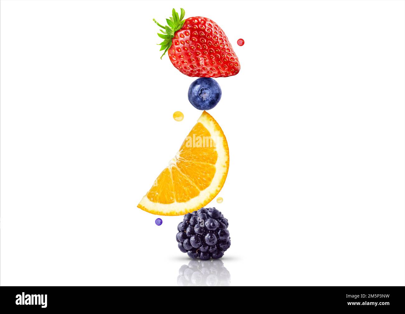 A stack of fresh ripe summer fruits and berries isolated on white ...