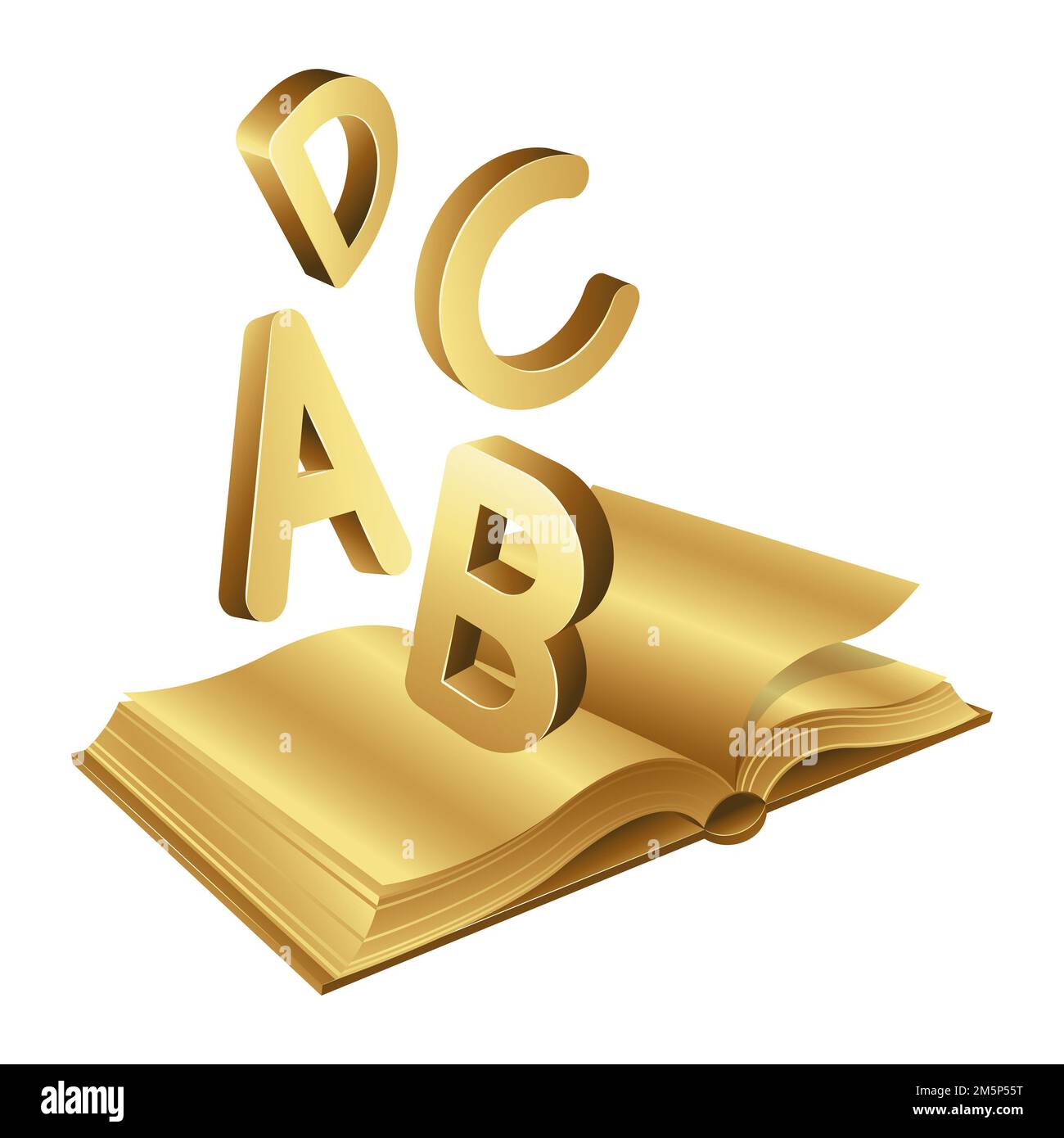 Golden Open Book with Letters A B C D on a White Background Stock Photo ...