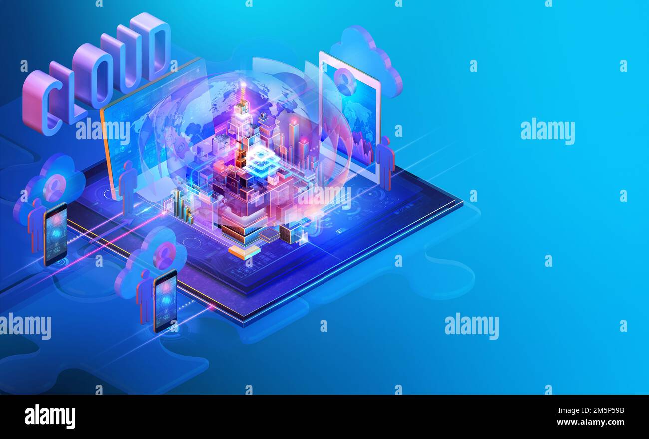 Cloud computing technology isometric internet website interface ...