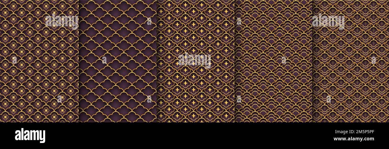 Traditional chinese seamless pattern set. Black golden asian luxury ...