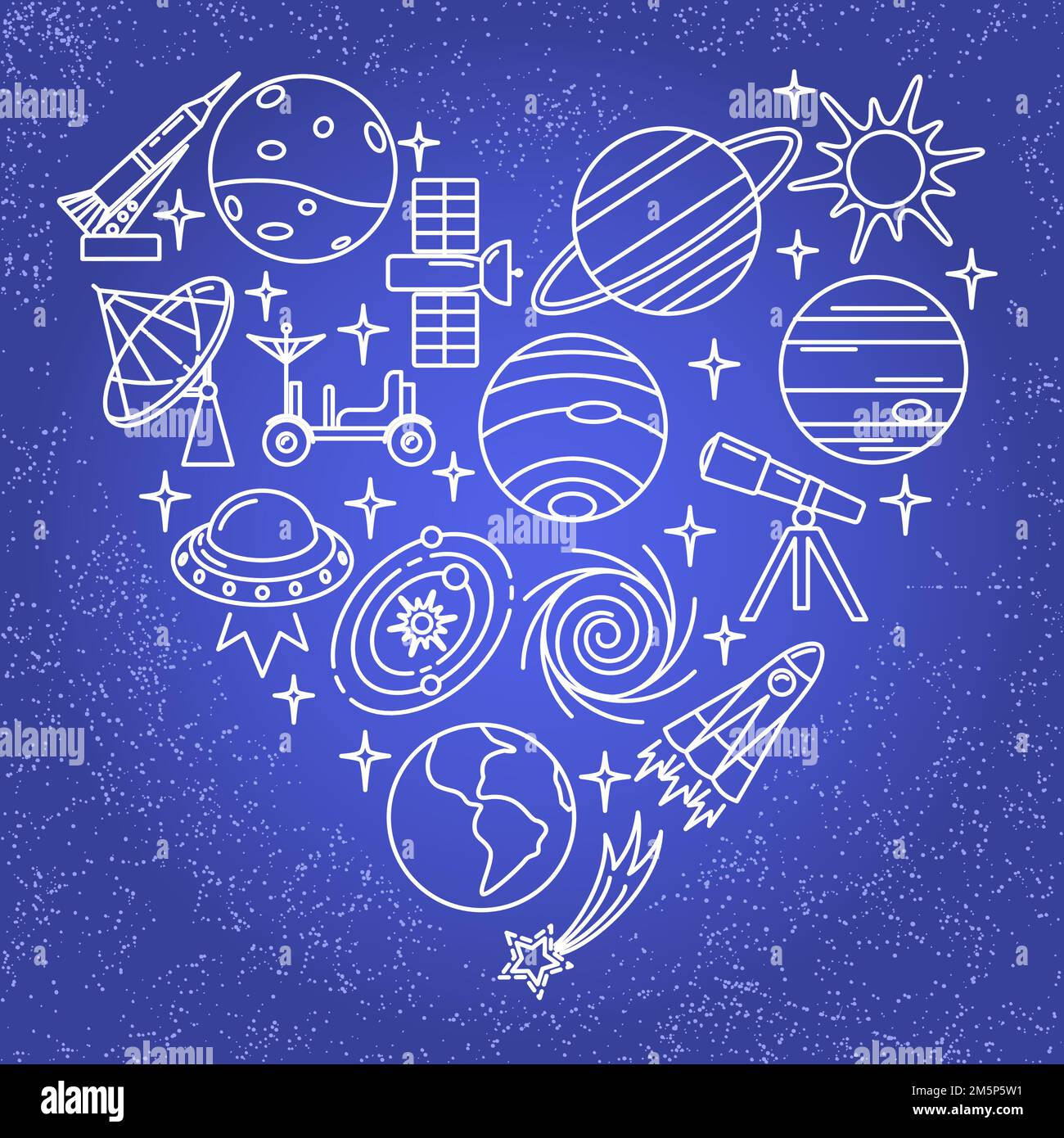 Space theme concept banner in line style. Spaceship, planets and other ...