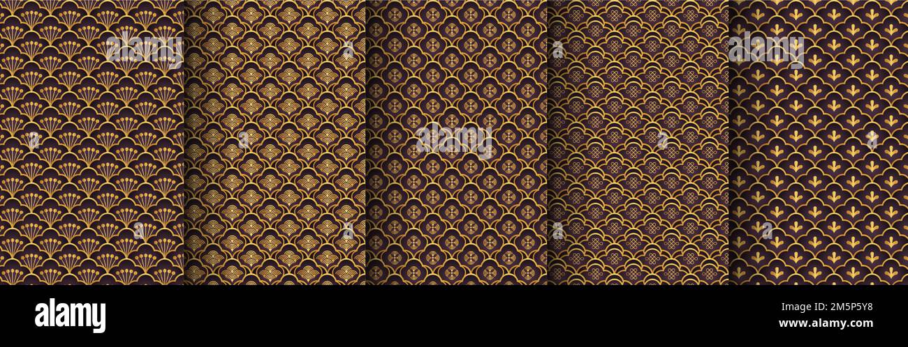 Traditional chinese seamless pattern set. Black golden asian luxury ...