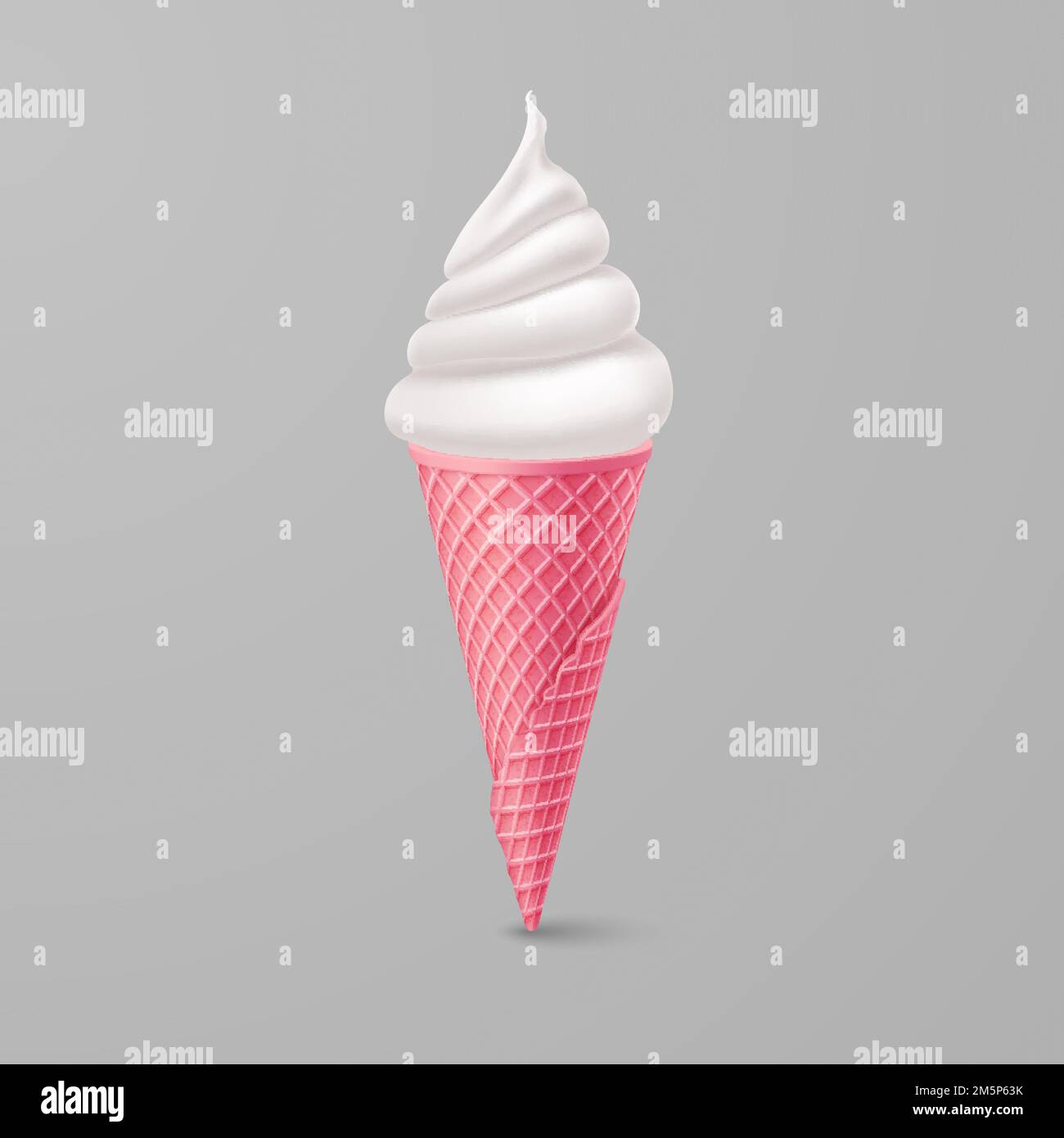 Soft Ice Cream in Pink Waffle Cone. Street Fast Food, Sweet Milky ...