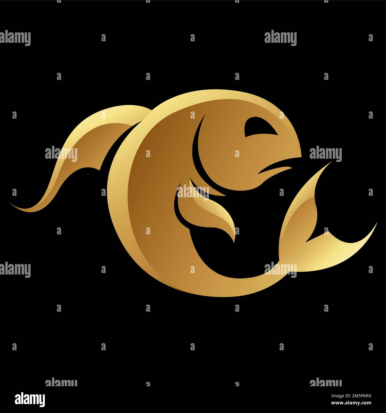 Golden Zodiac Sign Pisces on a Black Background Stock Photo - Alamy