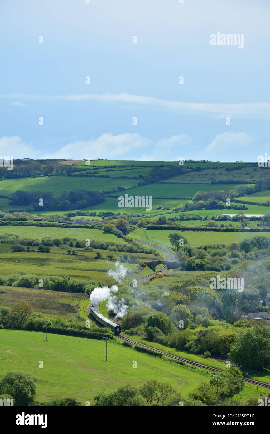 Swanage Railway Steam train near Corfe Castle, UK Stock Photo - Alamy