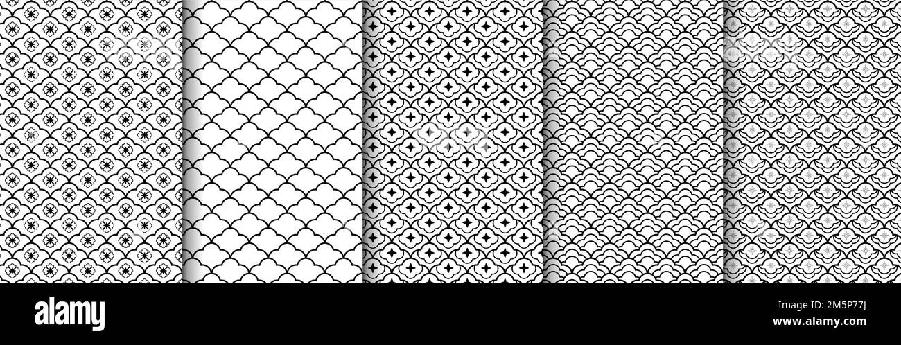 Traditional chinese seamless pattern set. Black white asian luxury ...