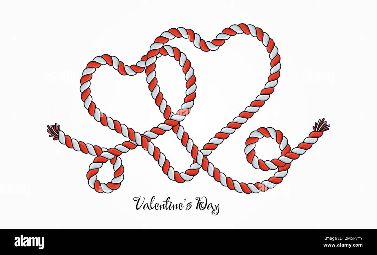 Two Hearts Intertwined. Rope Linked hearts. Continuous line vector ...