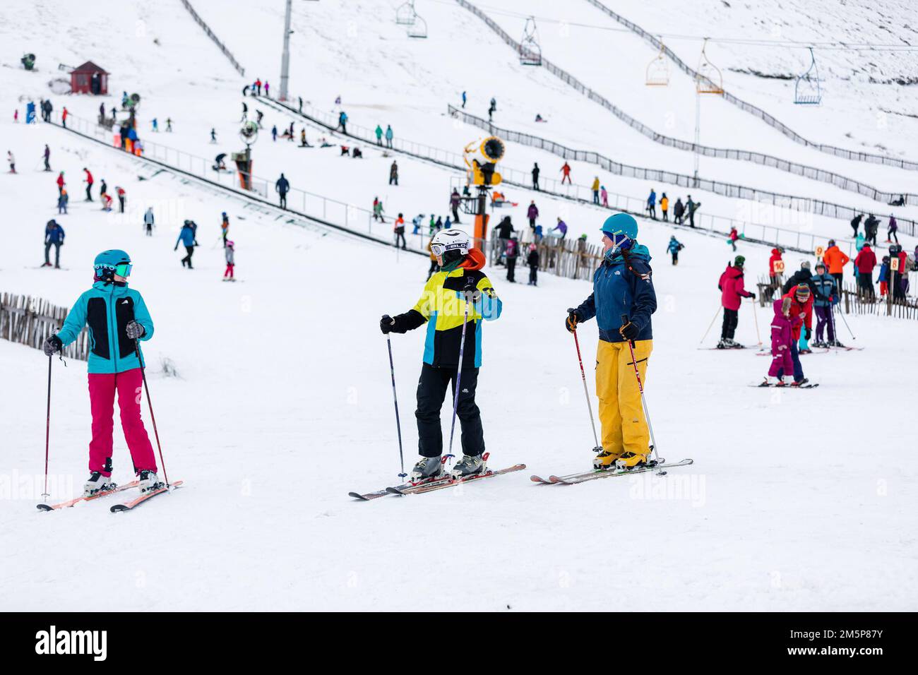 People enjoy a day of skiing at The Lecht Ski Centre at Strathdon in ...