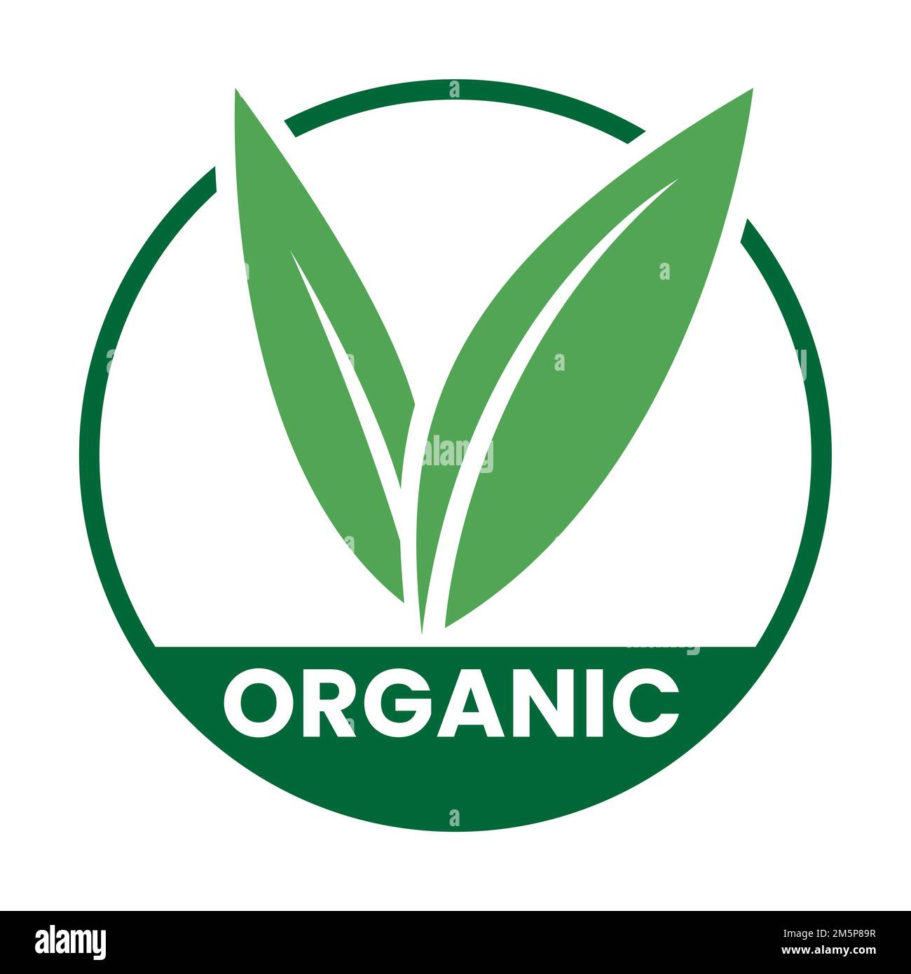 Organic Round Icon with Green Leaves isolated on a White Background ...