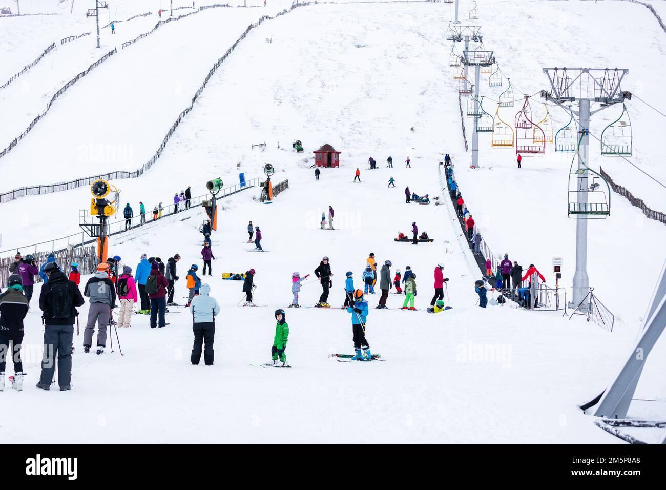 People enjoy a day of skiing at The Lecht Ski Centre at Strathdon in ...